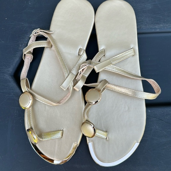 Shoes | Gold Flat Sandals With Adjustable Straps | Poshmark